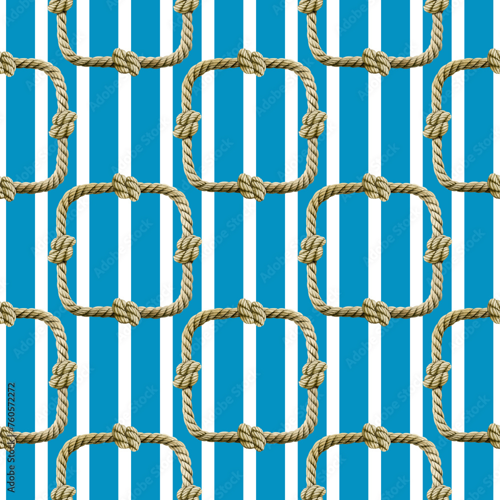 Seamless pattern of watercolor Rope with knot square frame. Ropes ...