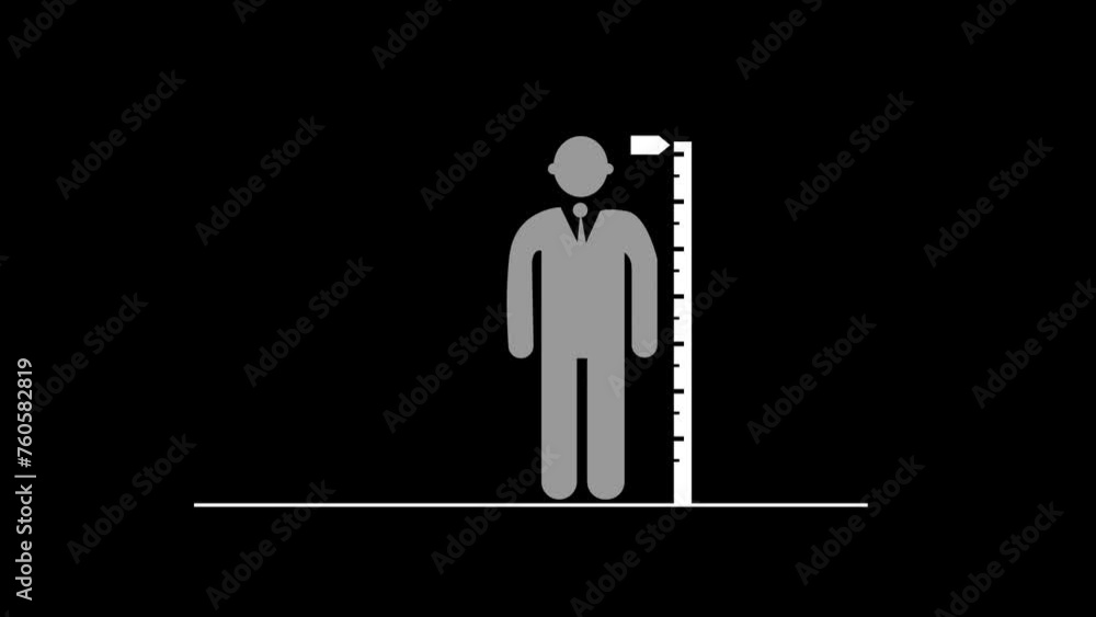 Animated icon of a person with a height measurement scale simple black ...
