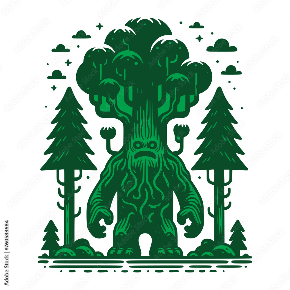 cartoon giant monster forest swamp trees scary vector illustration ...