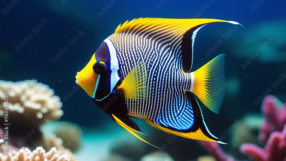 Queen angelfish (Holacanthus ciliaris), also known as the blue ...