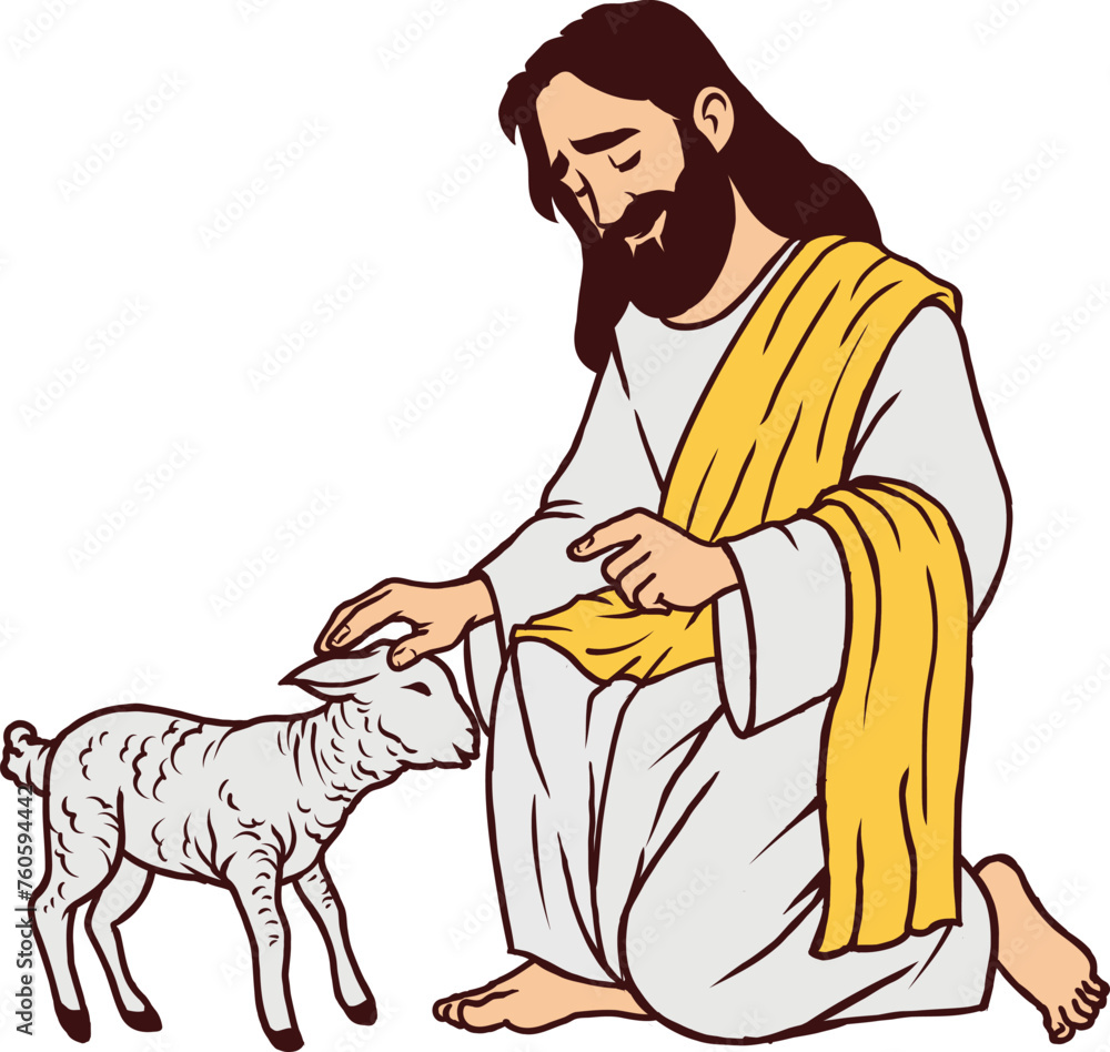Jesus Christ Found a Lost Sheep Cartoon Stock Vector | Adobe Stock