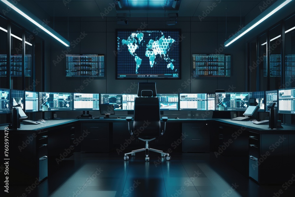 Monitoring Room - An Empty Control Room with Multiple Displays in a ...