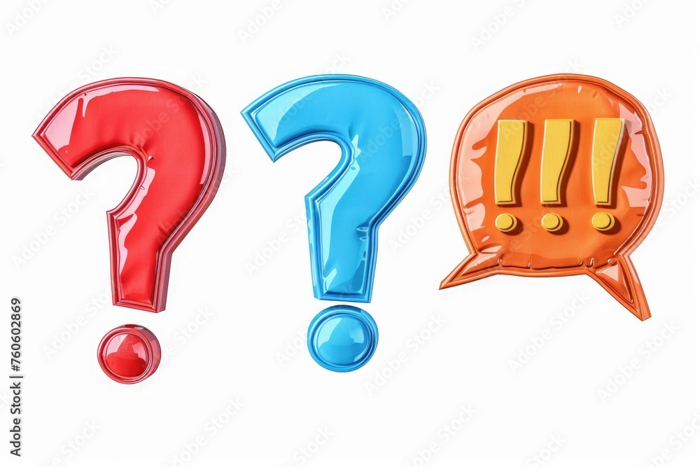 Three different colored question marks on a plain white background ...