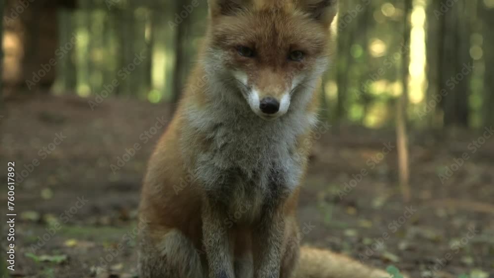 The Red Fox Sits Beautifully in the Forest. A Red Fox Has a Long ...