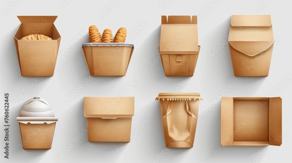 A mockup of a brown paper lunch box, which can be used for lunch boxes ...