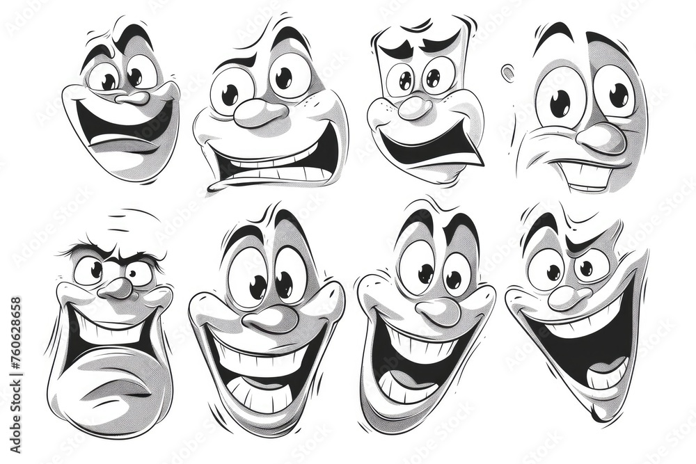 Cartoon faces displaying a range of emotions, suitable for various design projects Stock ...