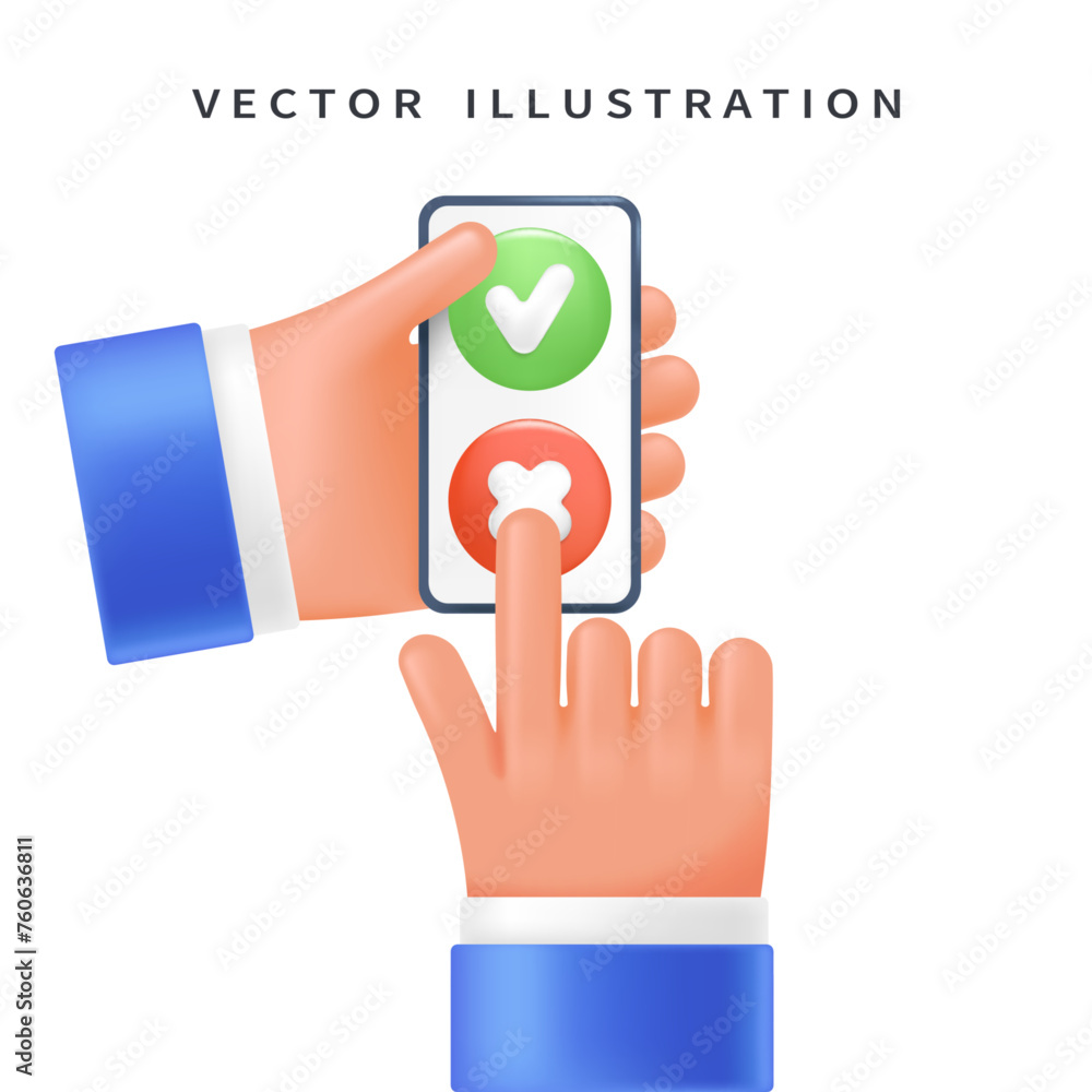 Symbols of approved and rejected, consent and refusal on the phone in ...