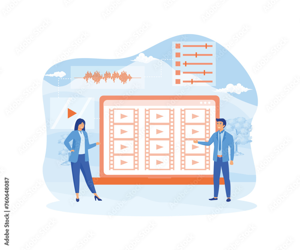 Video editor. Tiny people footage editing and making multimedia content ...