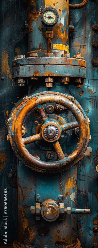 Hydraulic pump, metal casing, pressure gauge, hydraulic fluid reservoir ...