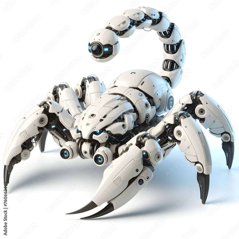 AI GENERATES 3D FUTURISTIC SCORPIONS STING ROBOT SCI-FI BLACK AND WHITE ...