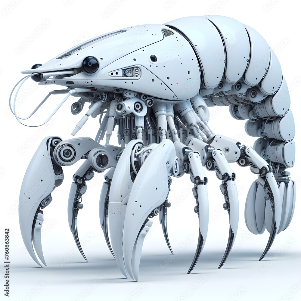 AI GENERATES 3D FUTURISTIC LOBSTER SHRIMP ROBOT SCI-FI BLACK AND WHITE ...