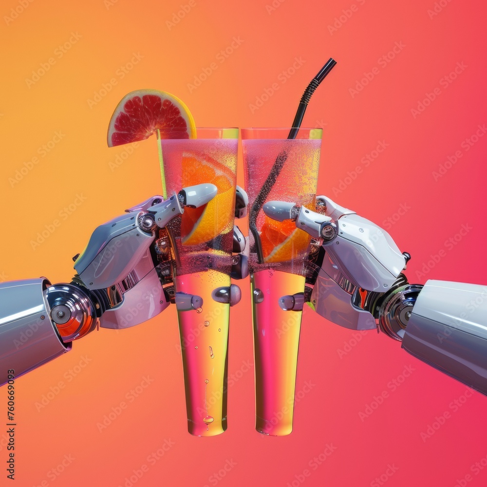 Robotic cheers: AI hands toasting with effervescent mocktails in a ...