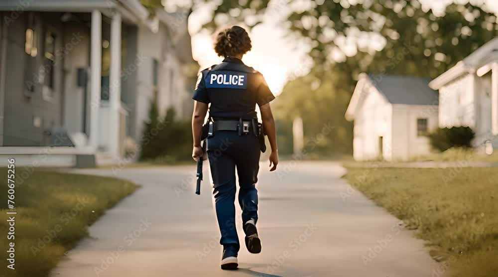 Female Police Officer Walking Down Road Generative AI Stock Video ...