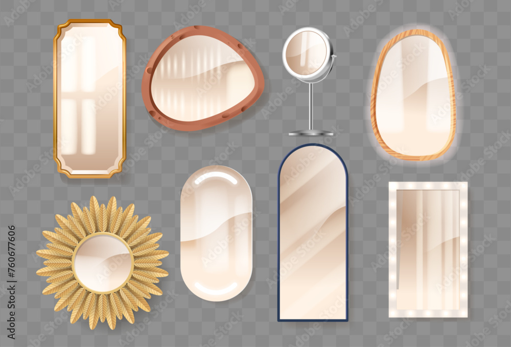 Vector Set of Home Mirrors Reflect Spaces With Clarity, Enhancing ...