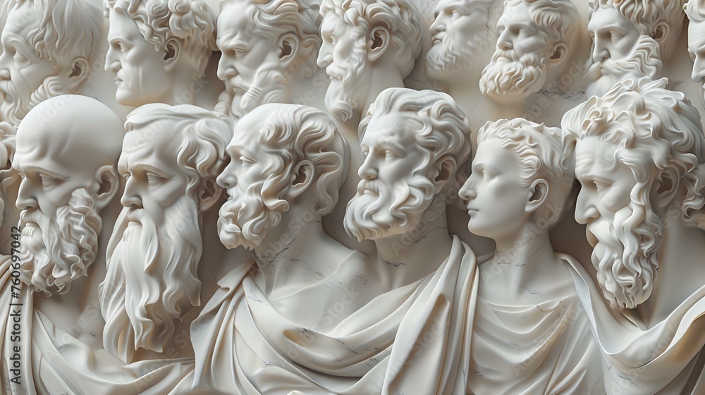 Classic greek and roman sculpture busts in a row. historical art ...