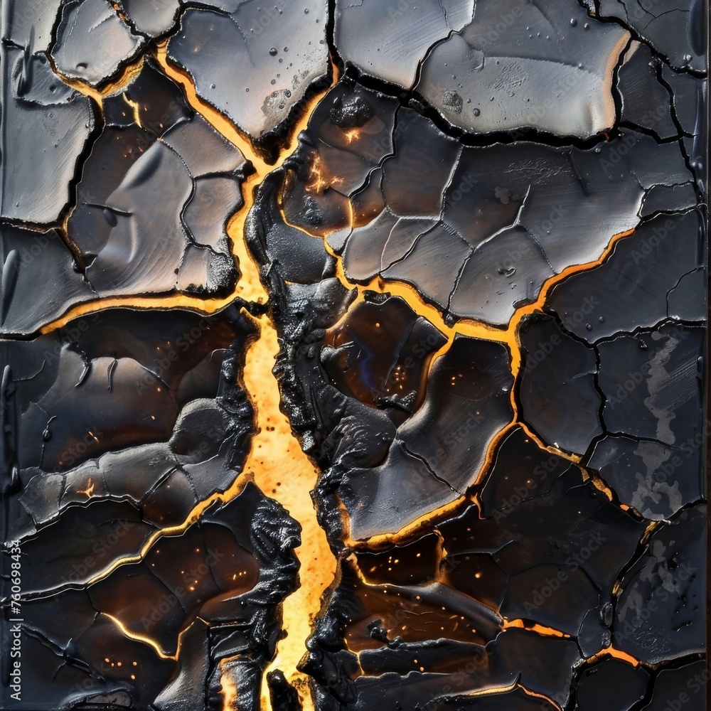 Cracks and fissures forming in molten metal as it solidifies Stock ...
