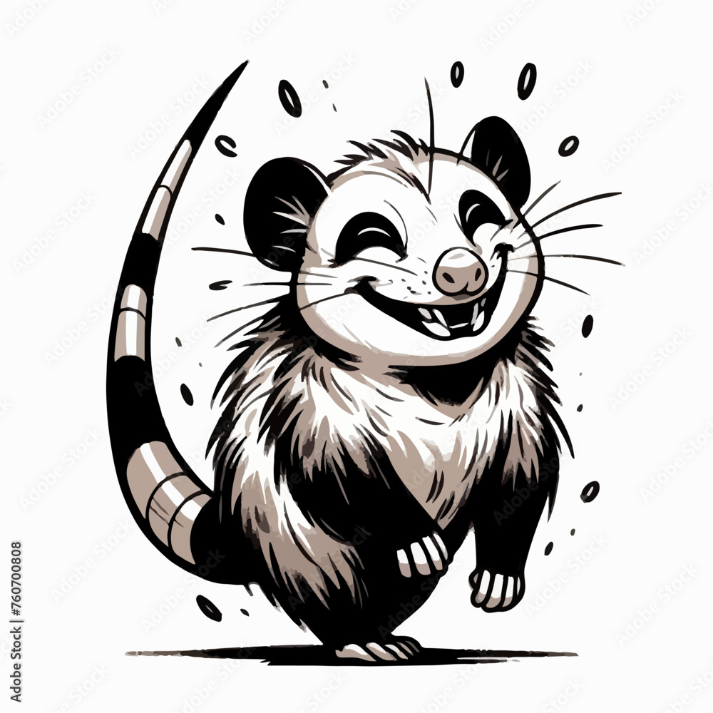 cute cartoon vector illustration of the smiling possum on the white ...
