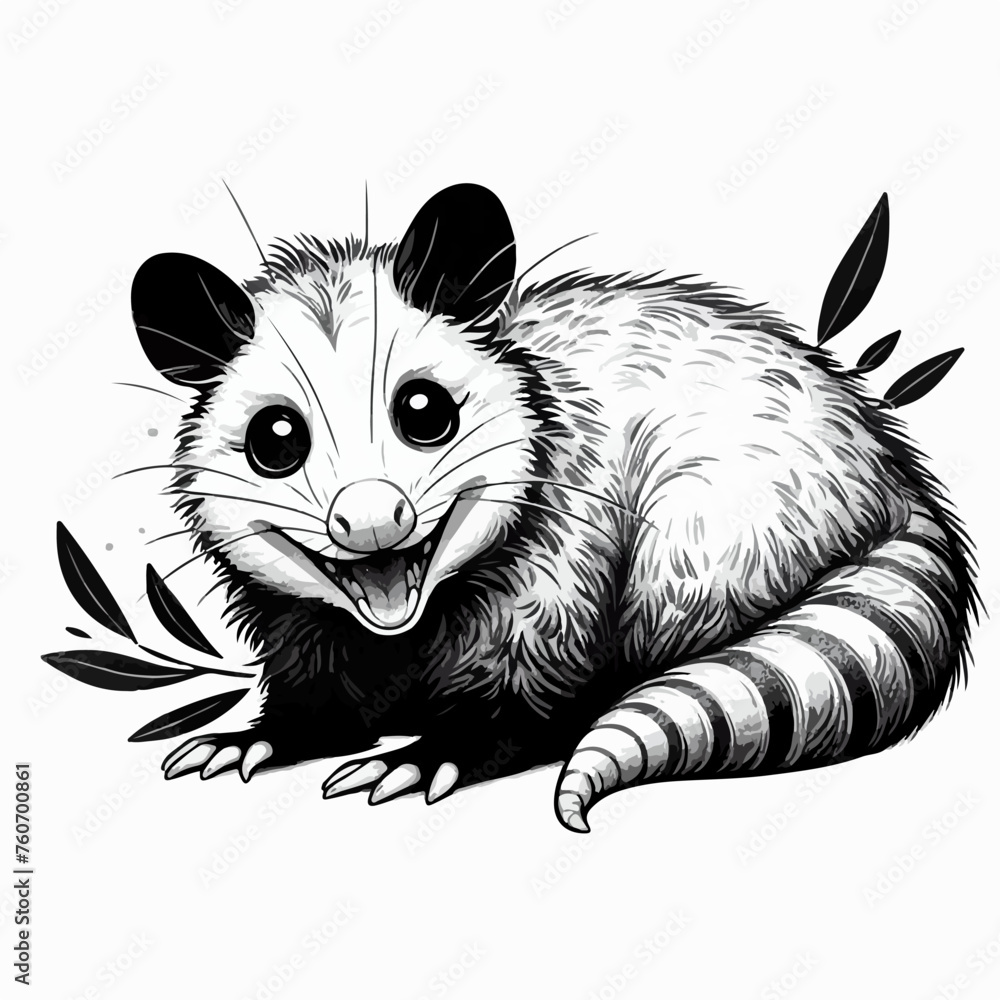 cute cartoon vector illustration of the smiling possum on the white ...