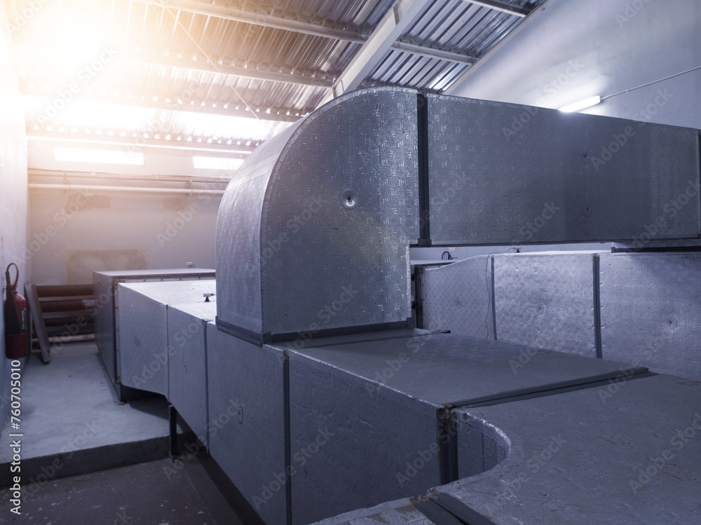 Installation Duct Air lines of Industrial ventilation Air handling unit ...