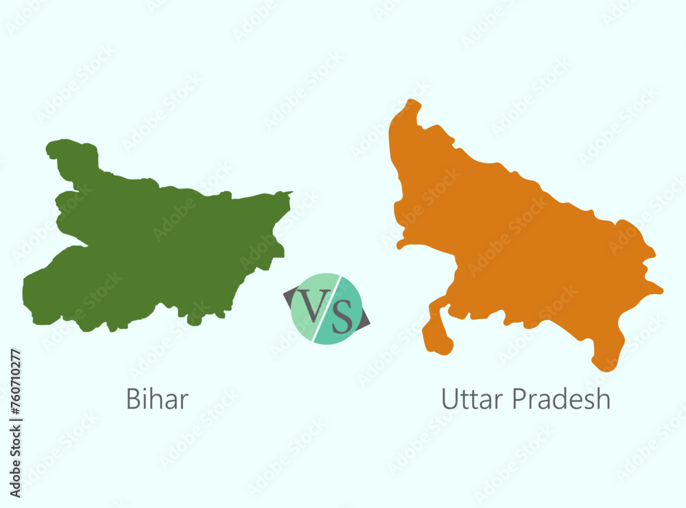 Bihar versus Uttar Pradesh vector, illustration. Bihar map and Uttar ...