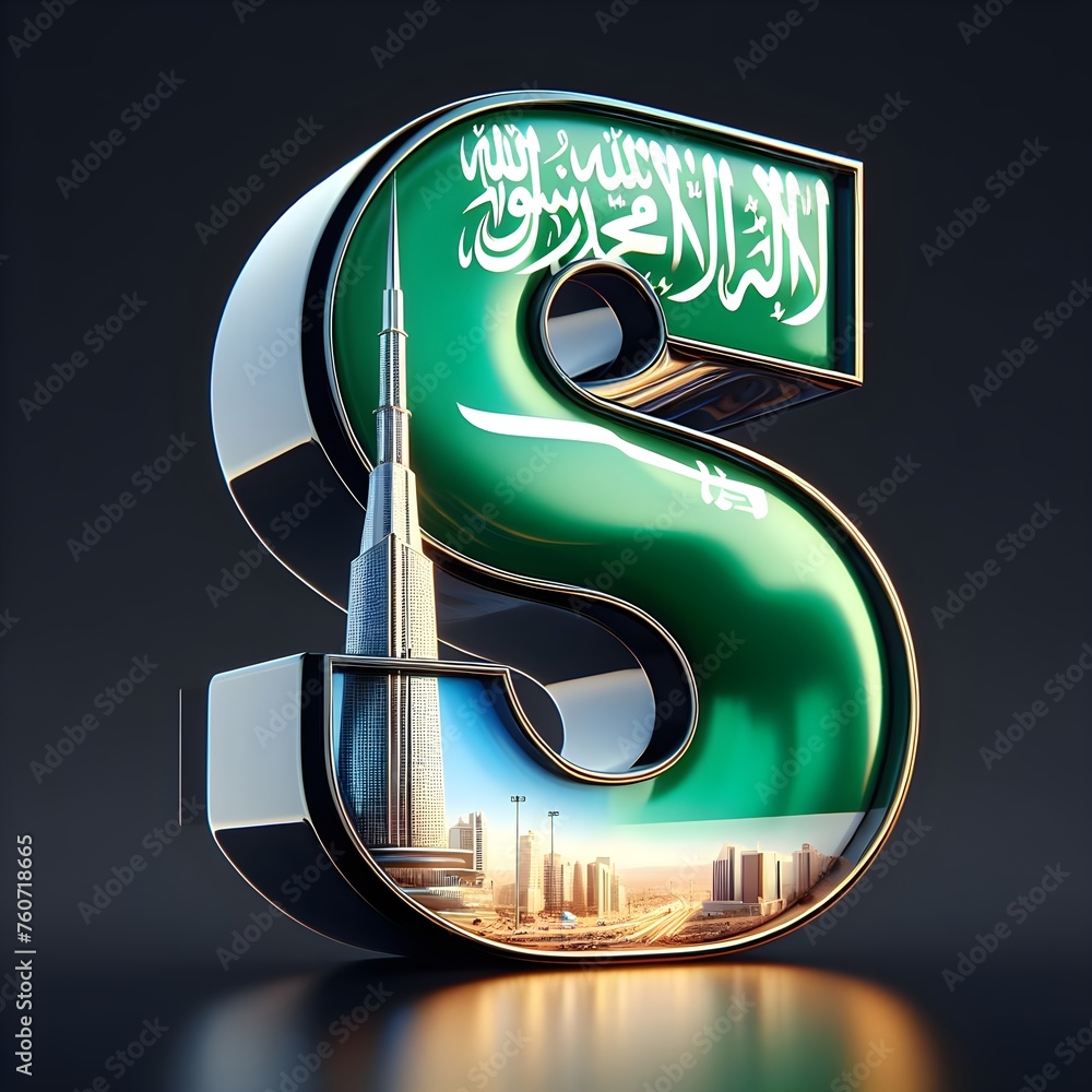 3d Letter of S Saudi Arabia KSA with black background , Saudi Arabia S ...