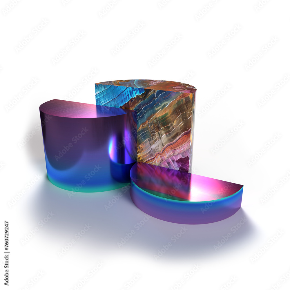 colorful stone and metal podium platform render for product ...