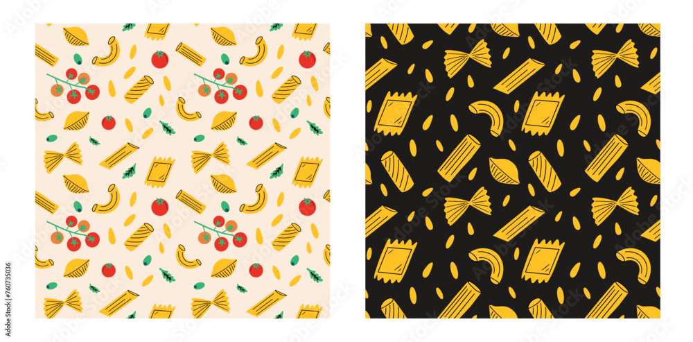 Seamless vector patterns set with different types of pasta. Collection ...