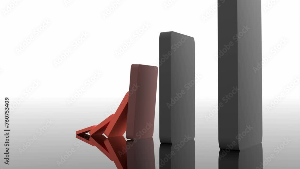 domino effect chain reaction 3d animation. Can be used to represent ...