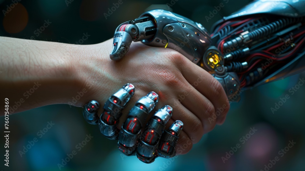 Photos of artificial intelligence machines shaking hands with people ...