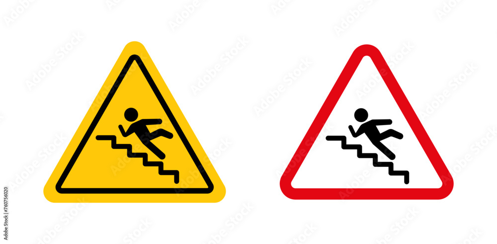 Caution stairway sign. stairs use caution vector symbol. slippery ...