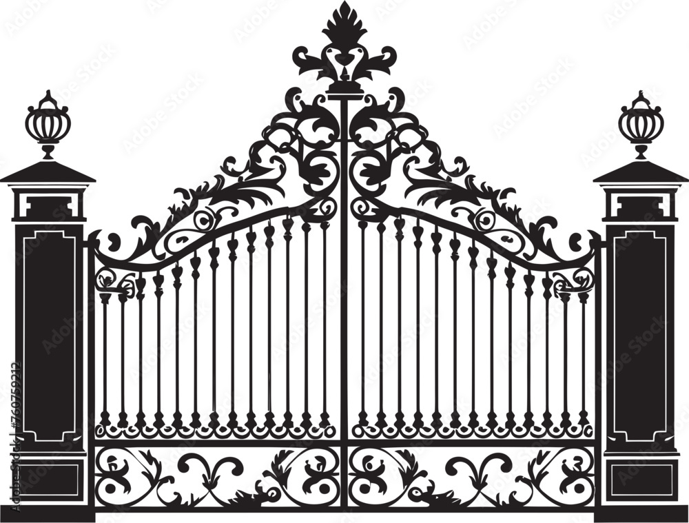 Rustic Passage Iconic Emblem of Aged Metal Gate Ancient Entryway Vector ...