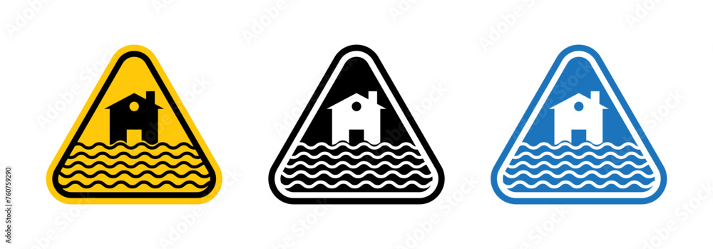 Flood Disaster Alert Icon. Tsunami and Water Damage Warning Symbol ...