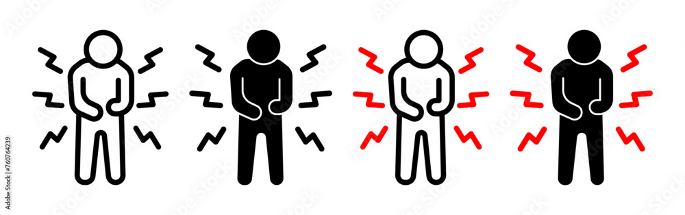 Muscle and Stomach Pain Icons. Inflammation and Ache Vector Symbols ...