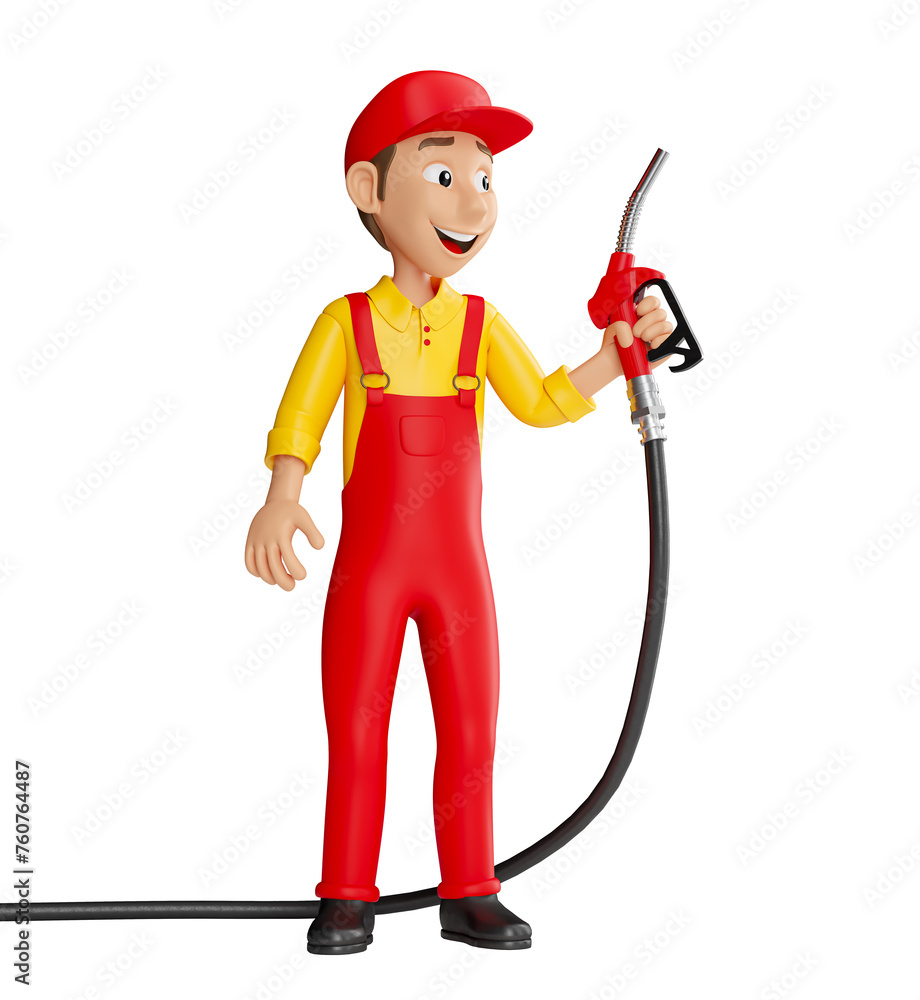 Cartoon gas station attendant in 3d render with transparent background ...