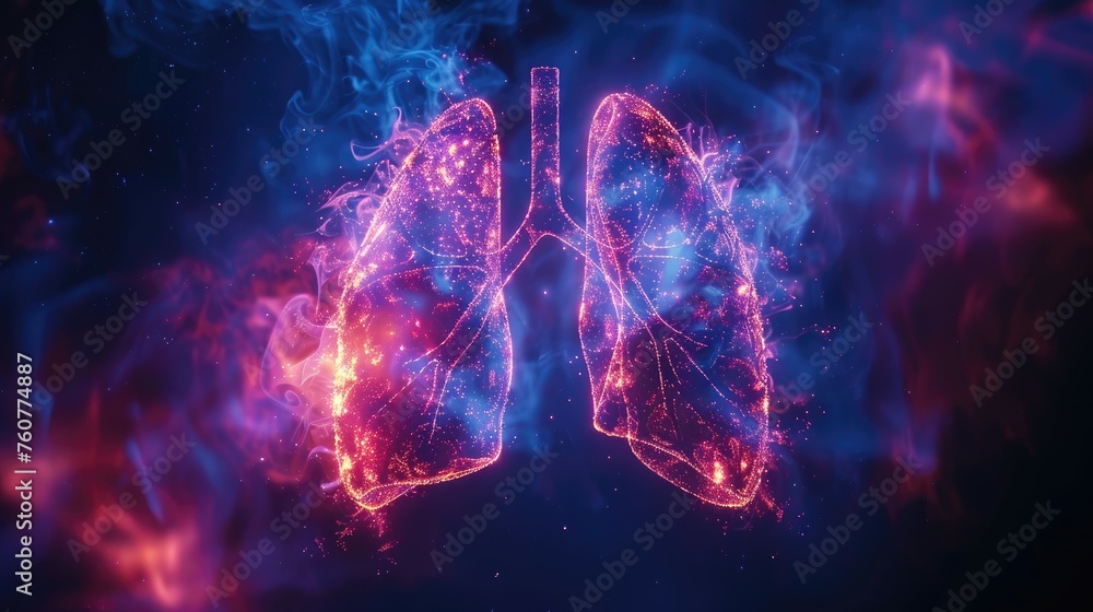 Artistic representation of lungs with cosmic and smoke effects. Stock ...