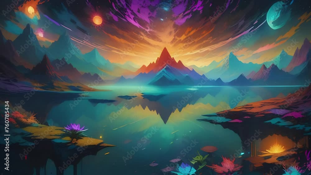 Colorful mountains landscape. High mountains and beautiful starry sky ...