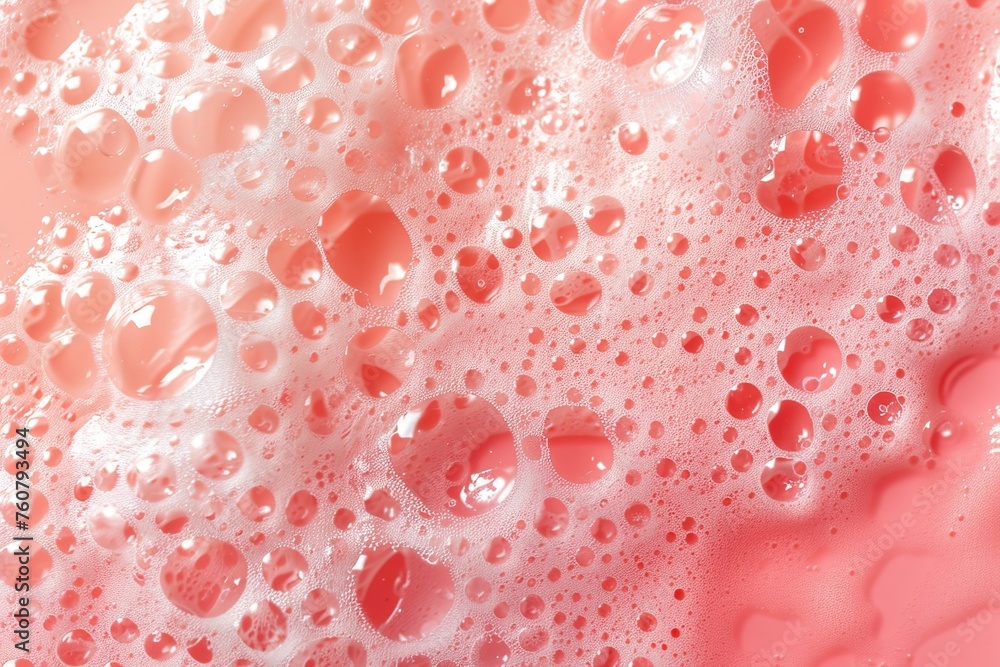 Pink foamy texture in motion top view. Cosmetic facial skin cleanser ...