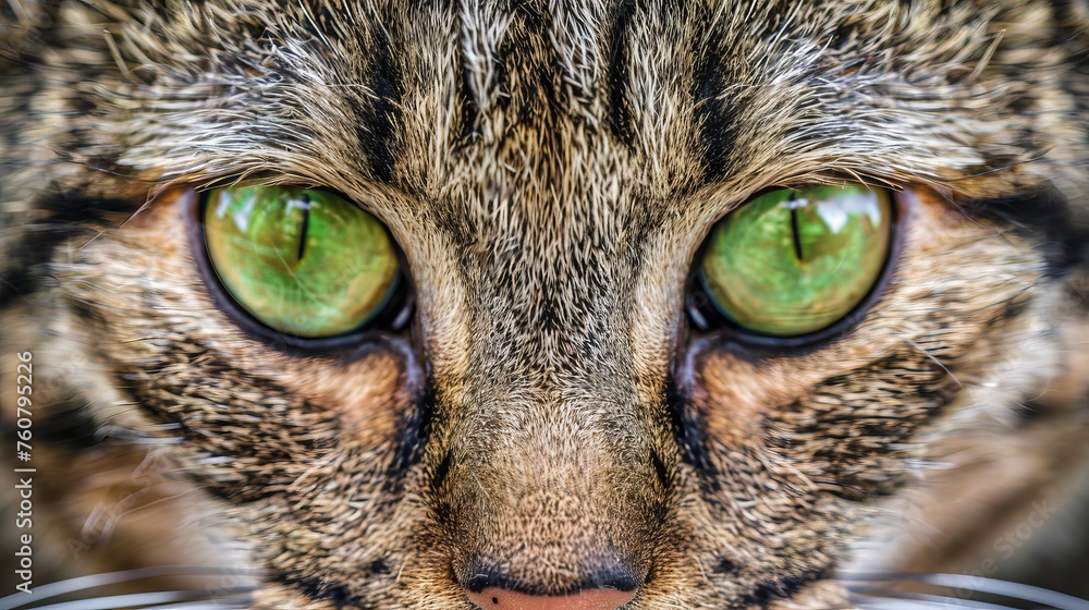 Intense gaze capturing cat s face up close, highlighting pets as an ...