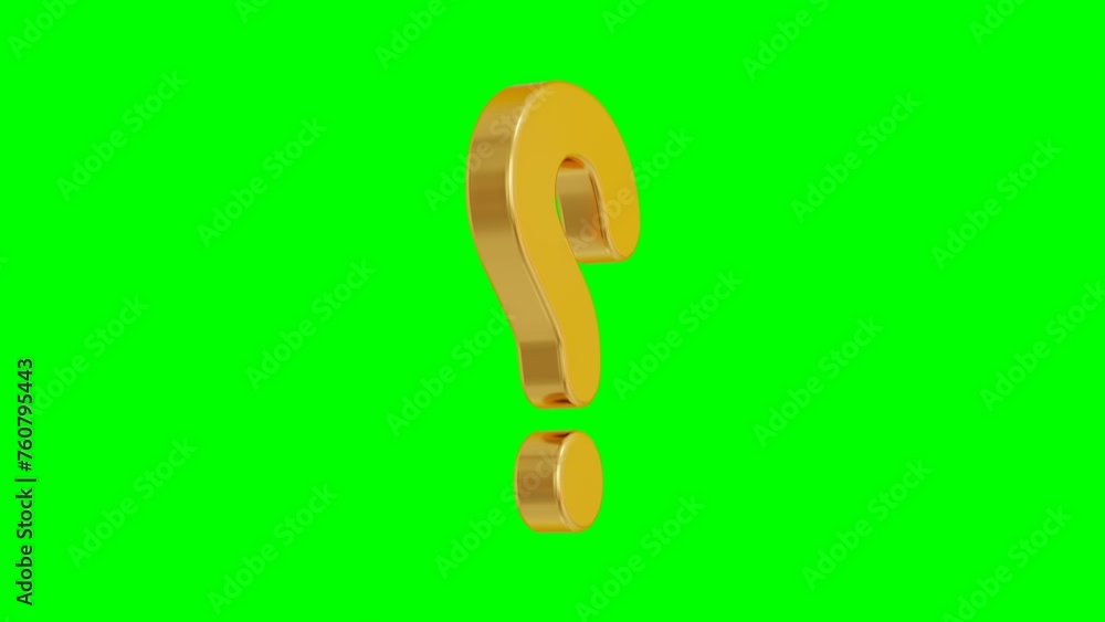 3D animation of a golden colored large question mark symbol rotation ...