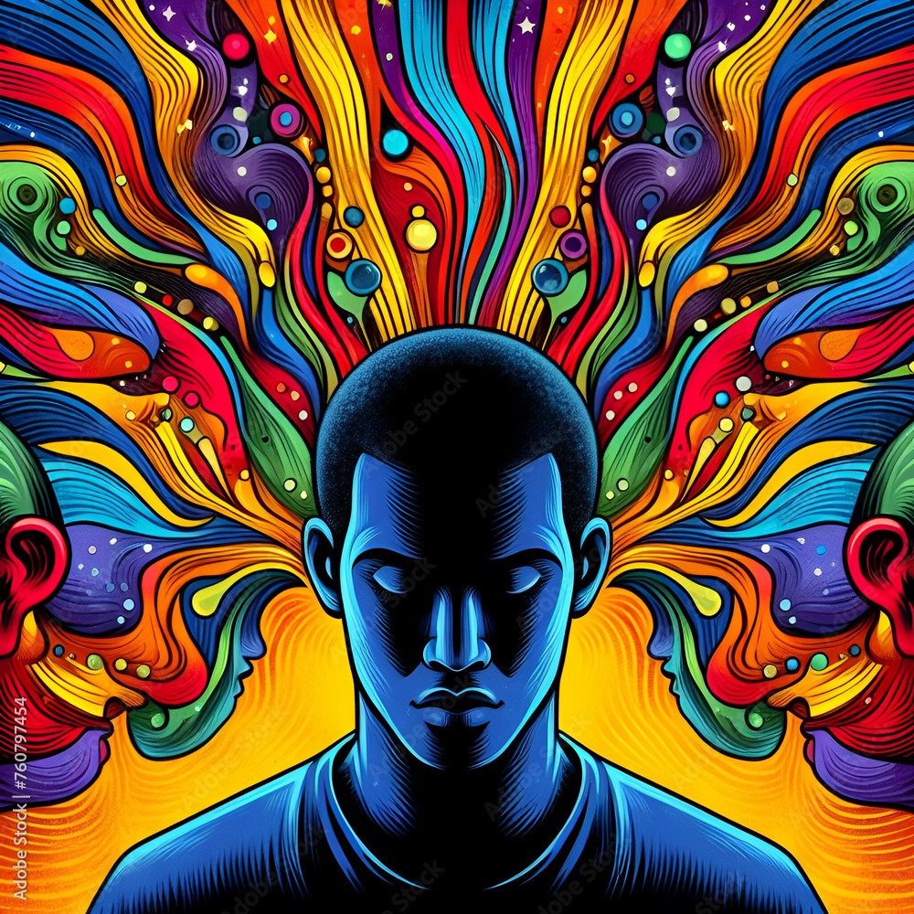 An illustration of auditory hallucinations, mental health concept ...