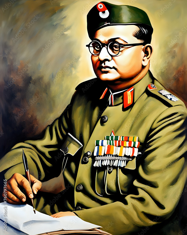 Netaji Subhas Chandra Bose Painting Portrait. Creative concept of 23 January Parakram Diwas ...