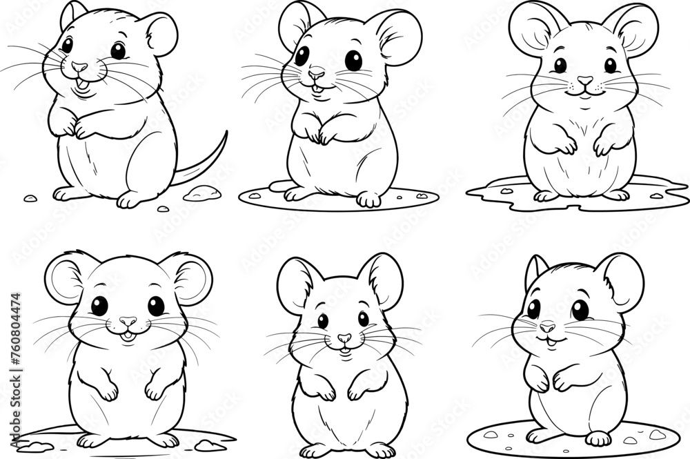 Water vole set hand drawn coloring page and outline vector design Stock ...