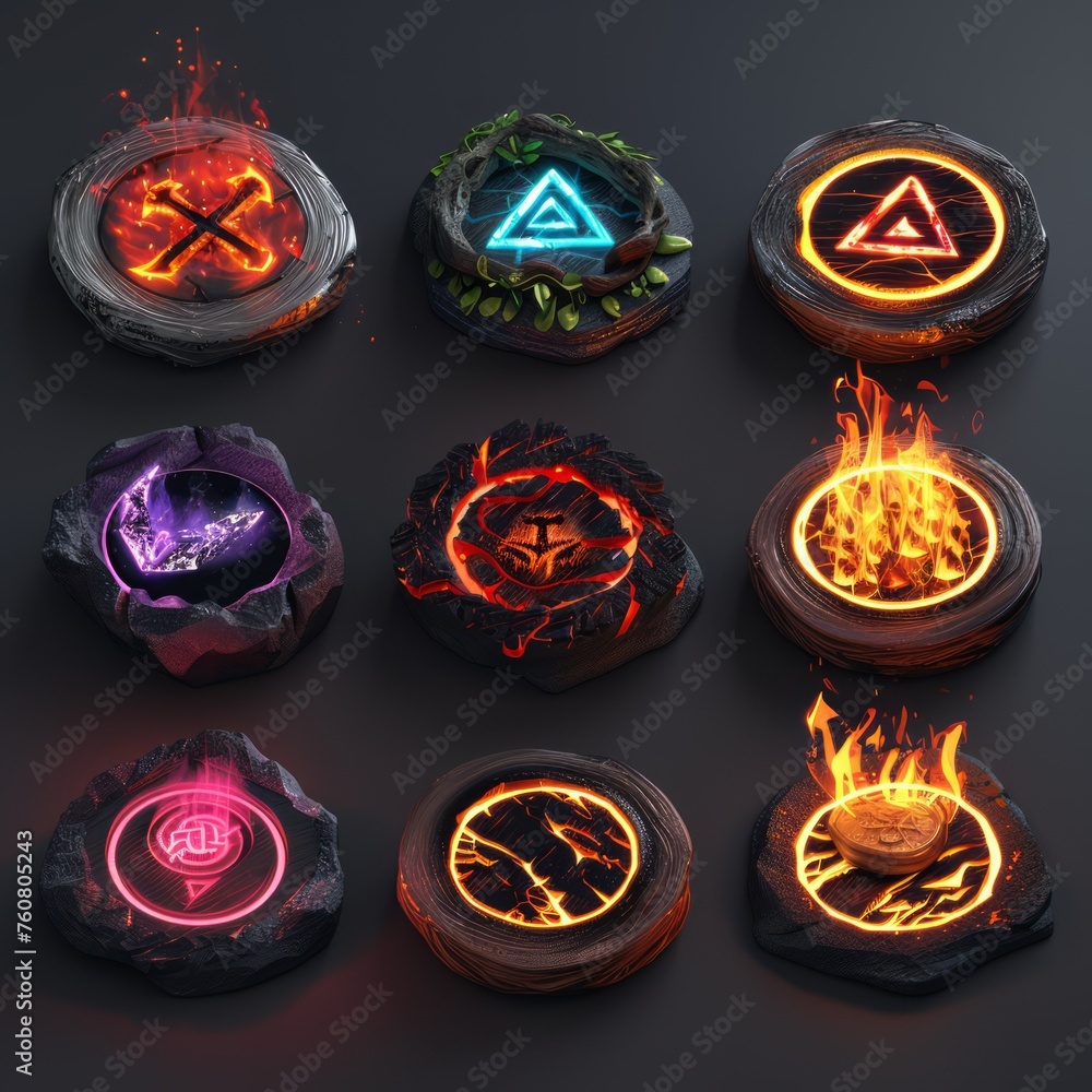 Set of stone runes, isolated. Druid runes for game with different magic ...