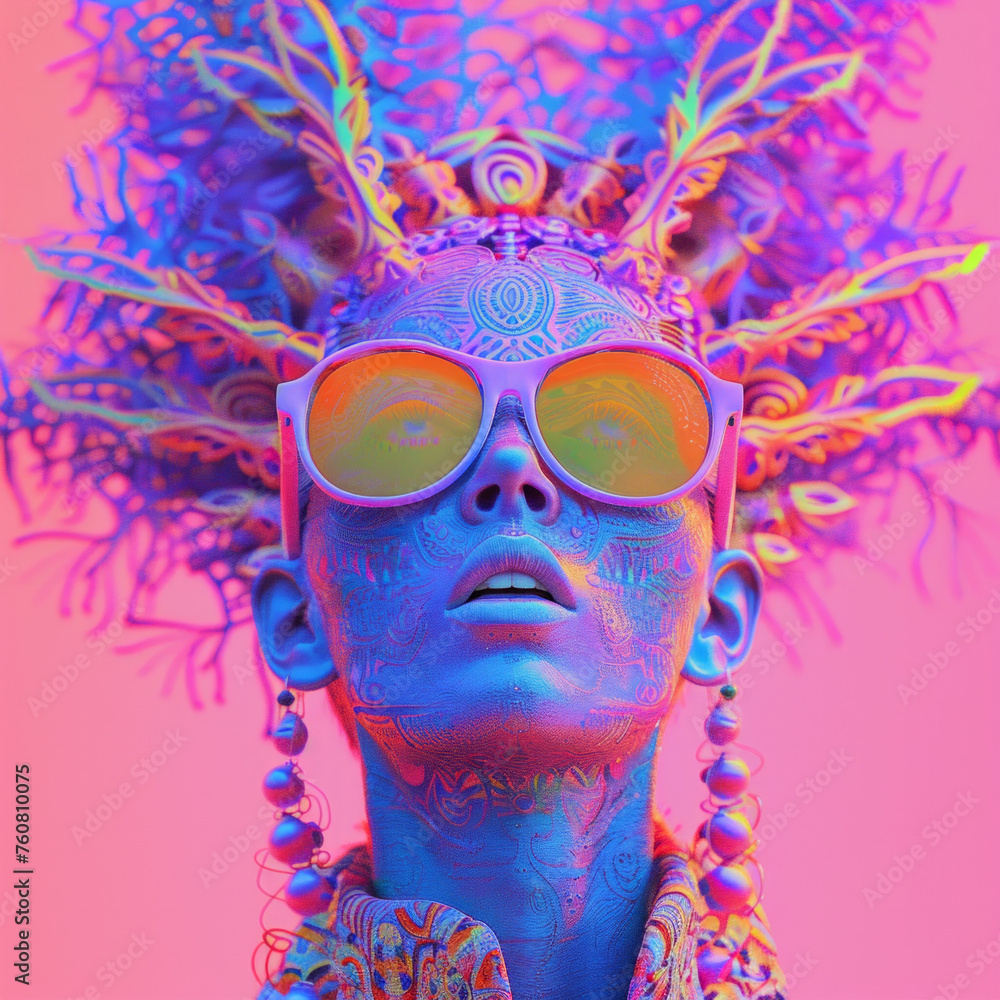 bright psychedelic style creature, portrait, photo, it has hippie vibes ...