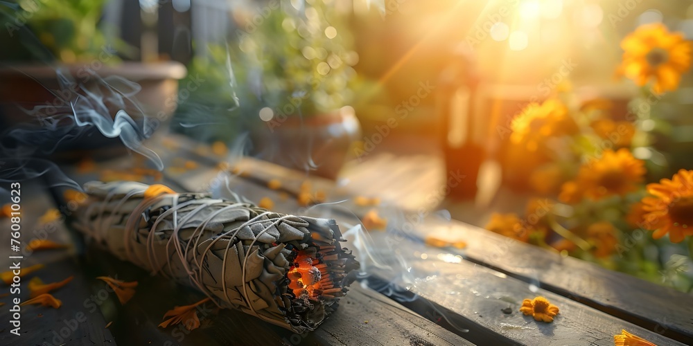 Burning sage to purify and cleanse a room of negative energy . Concept ...