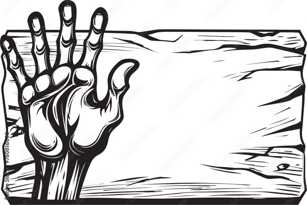 Cursed Communicator Logo with Zombie Hand and Signboard Icon Skeletal ...