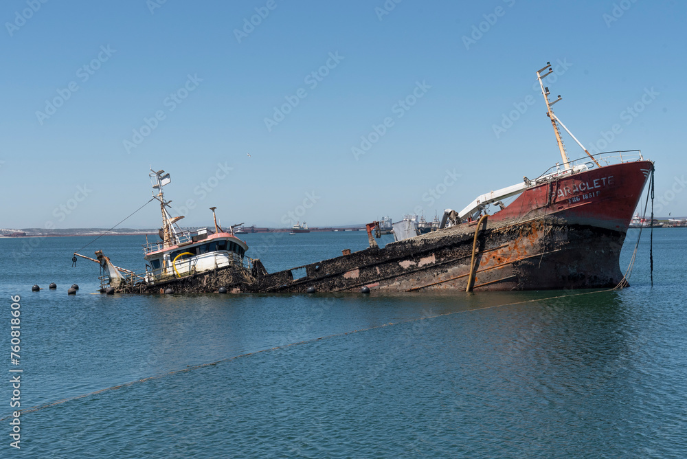 Saldanha South Africa. 18/02/24. Fishing boat sunk on Saldanha harbour ...