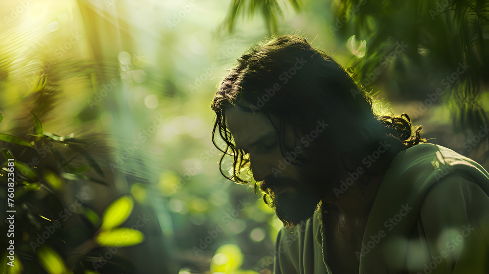 Jesus in intense prayer and supplication before betrayal and crucifix ...