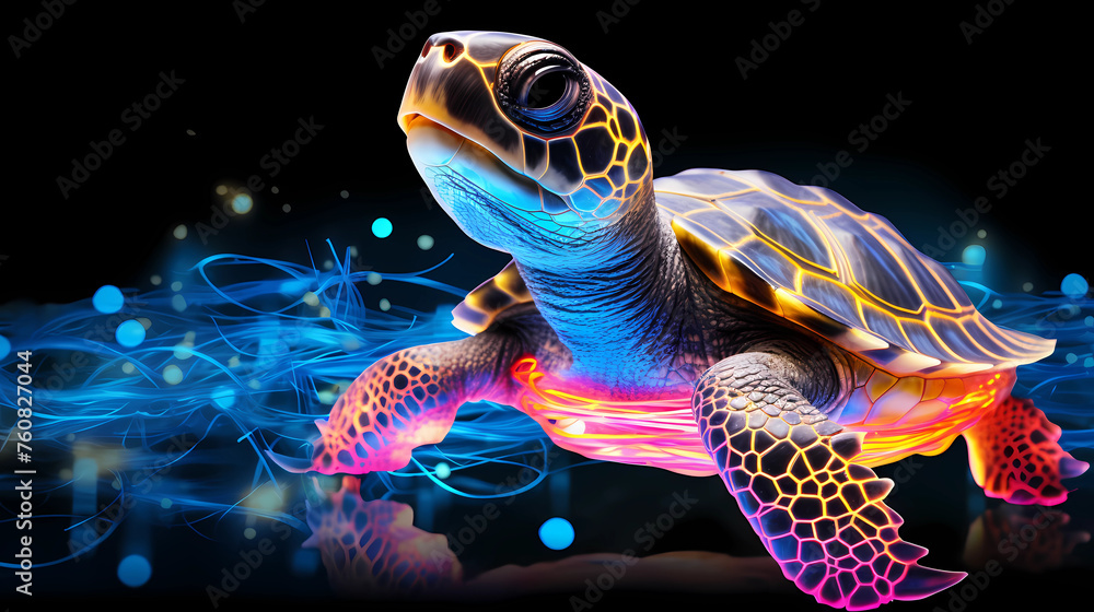 Tortoise Turtle Turtles Baby Ocean Water Sea Animal Plexus Neon Black ...