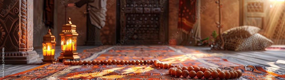 Ramadan background. Tasbih (rosary) for dhikr in the holy month of ...